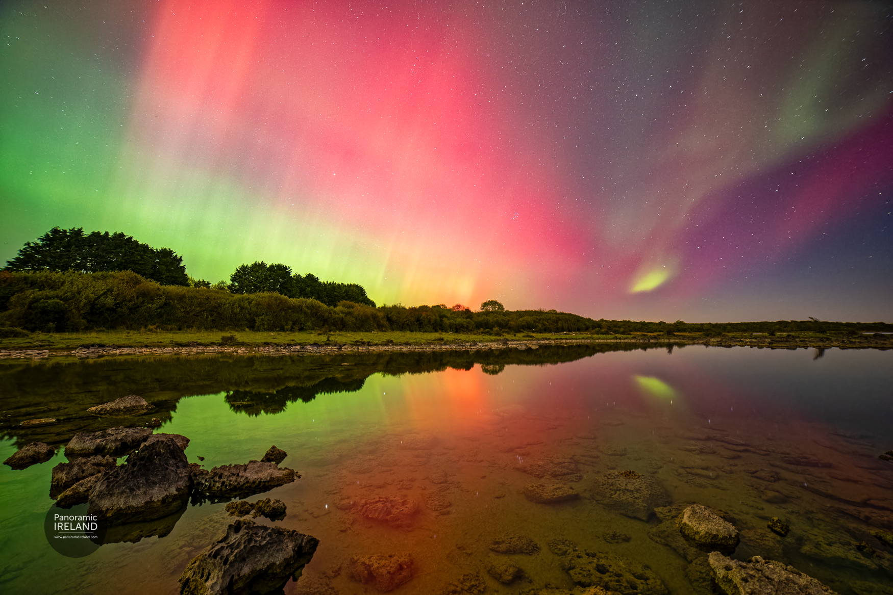 Aurora Borealis, Northern Lights Over Ireland With Reflections