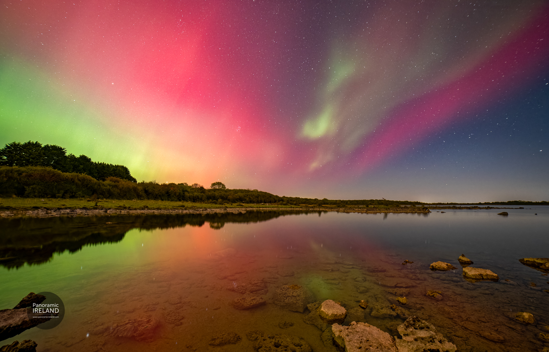 Aurora Borealis, Northern Lights Over Ireland With Reflections