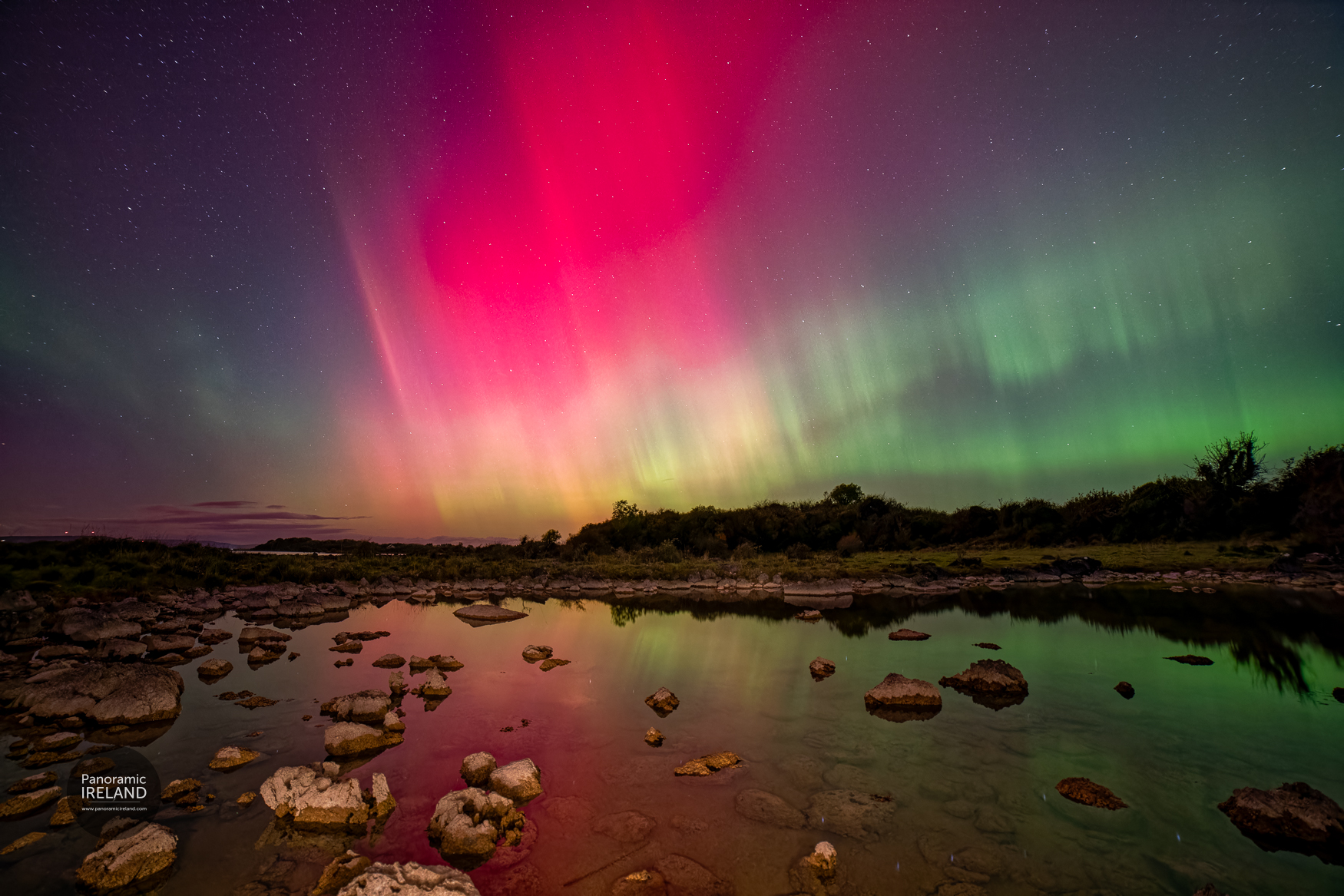 Aurora Borealis, Northern Lights Over Ireland With Reflections